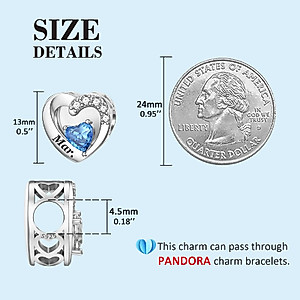 SEVENWELL 925 Sterling Silver Heart Birthstone With Birth Flowers Charms for Pandora Birthday Chrismas Valentin's Day for Women