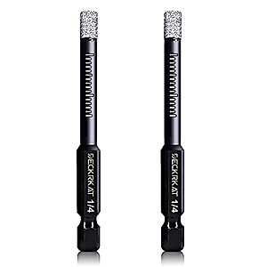 Dry Diamond Drill Bits Set 1/4” Hex Shank Vacuum Brazed 6mm Hole Saws for Porcelain Granite Tile Ceramic Marble for Steady Grips in Most Popular Drills, 2 Packs in Individual Storage Cases
