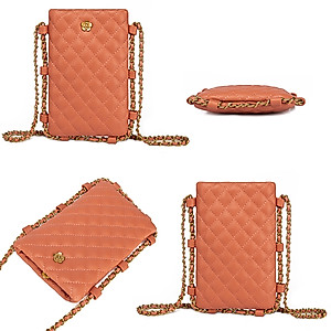 Montana West Small Quilted Cell Phone Purse for Women Soft Chain Crossbody Cellphone Wallet Bag MWC-141OR