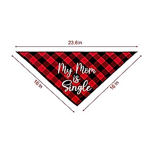 Family Kitchen My Mom is Single Funny Red Plaid Triangle Pet Dog Bandana, Photo Prop Pet Scarf for Pet Owner Lover Gift
