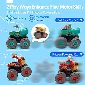 hahaland Toy Cars for 1-Year-Old Boy - Monster Truck Toy Friction Power Bull Cars for Babies Toddlers Boy Toys for Age 1-2 Pull Back Cars for Toddlers 1-3 Toys for 2 Year Old Boy