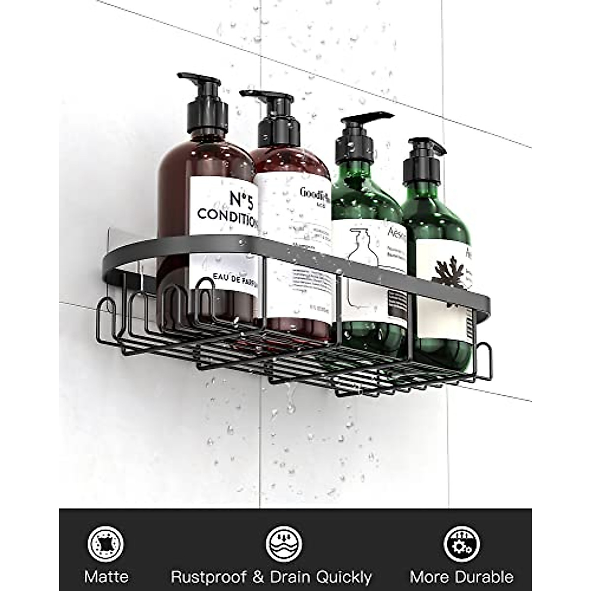 Uamector Shower Caddy, Adhesive Shower Shelves 3 Pack, Shower Organizer No Drilling, Rustproof Stainless Steel Soap Holder for Shower Wall, Wall Mounted Shower Shelf for Inside Shower, Black