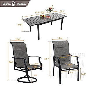 Sophia & William Patio Dining Set 9 Pieces Patio Furniture Set 8 x Patio Dining Chairs Quick Dry Textilene High Back Support 350lbs and Expandable 6-8 Person Dining Table Patio Set for Lawn Garden