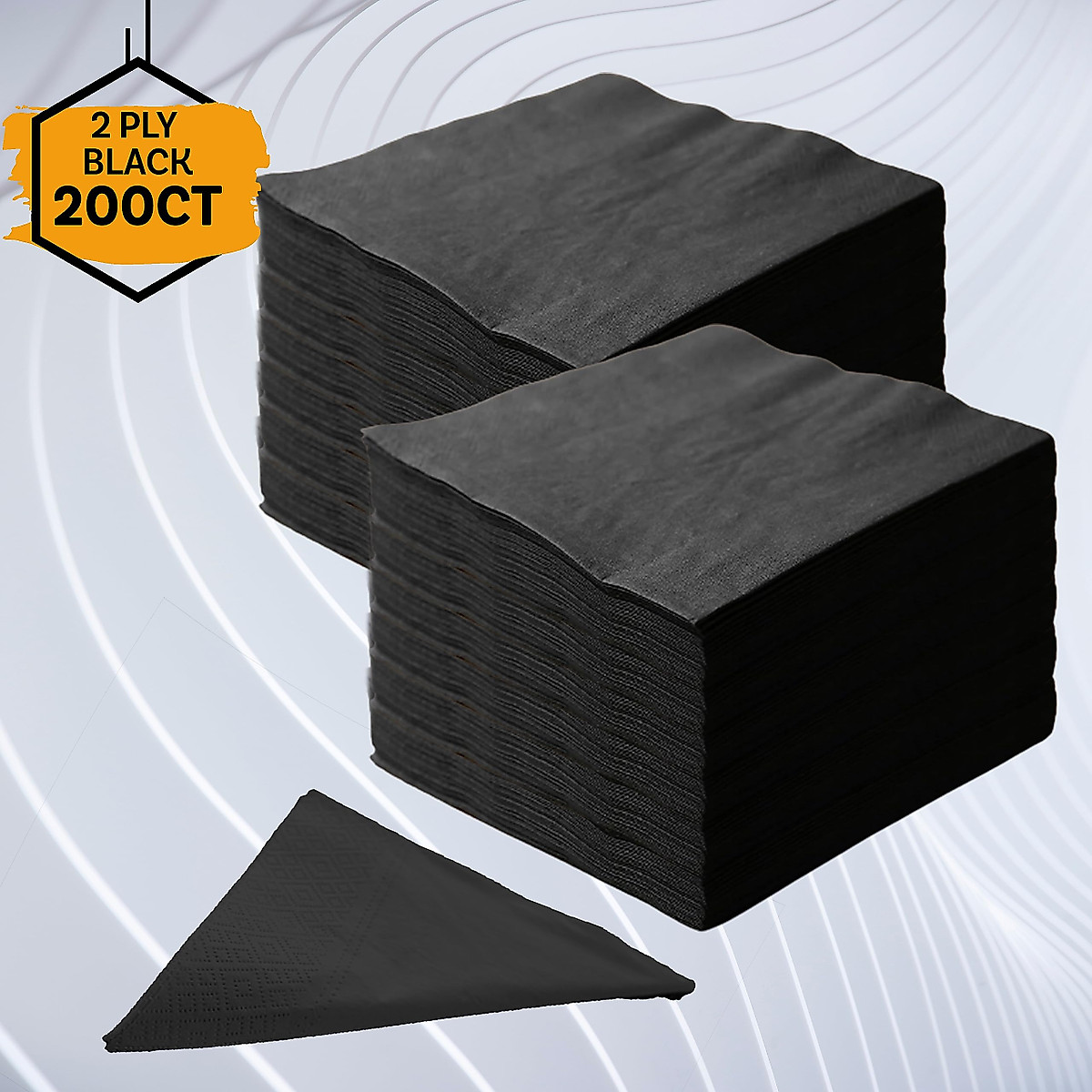 Perfectware - 2 Ply Black-200ct Perfect Stix 2 Ply Beverage Black Napkin-200 Paper Cocktail Beverage Napkin Black, 9.5" x 9.5" (Pack of 200)