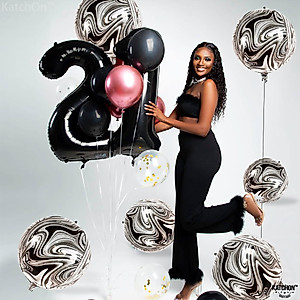 KatchOn, Black and White Marble Balloons - Big, 22 Inch, Pack of 6 | 360 Degree 4D Marble Balloons Black and White | Black Marble Balloons, Black and White Party Decorations | Black and White Balloons