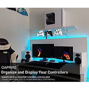 OAPRIRE Under Desk & Desktop Controller Holder Gaming Accessories (2 Pack) for Xbox ONE PS4 PS5 Switch, Universal Controller Stand with Clips (White)