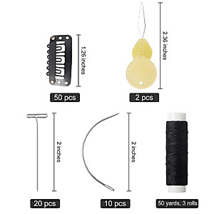 85 Pieces Hair Extensions Clip Wig Making Set, Includes 50 U-Shape Snap Clips, 10 Curved Needles, 20 T-Pins, 3 Rolls Weaving Thread, 2 Needle Threader for Wig Making Hair Extensions (Black)