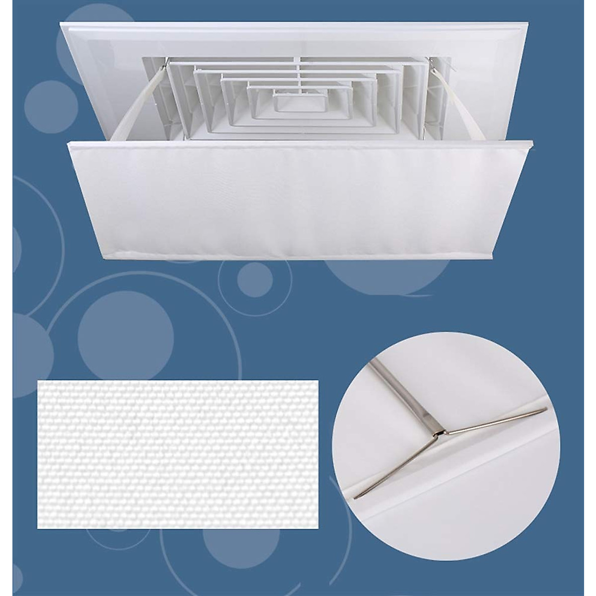 Liveinu Canvas Air Deflector Adjustable Reusable Heat and Air Deflector for Drop Ceiling Vents RV, Home HVAC, AC and Ceiling Registers Air Conditioner Deflector White 23"x23" Inch