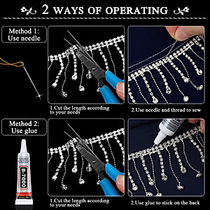Tetutor 3 Yard Rhinestone Trim Fringe with B7000 Glue, Irregular Rhinestone Fringe Belt Rhinestone Tassel, Sparkle Diamond Fringe Rhinestone Ribbon Tassel Chain for DIY Clothing Wedding Decoration