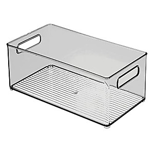 mDesign Deep Plastic Kitchen Storage Organizer Container Bin for Pantry, Cabinet, Cupboard, Shelves, Fridge, or Freezer - Holds Dry Goods, Sauces, Condiments, Drinks, Ligne Collection, Smoke Gray