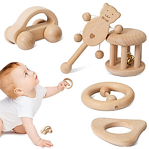 Promise Babe Puzzle Toys Montessori Rattle Set Infant Wooden Rattles Interesting Toy 5pc Nursing Wooden Baby Toys
