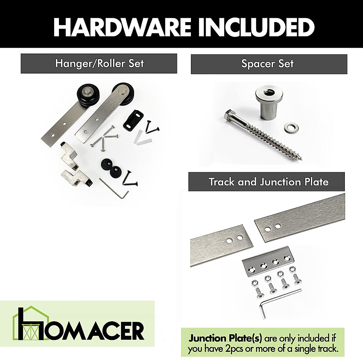 Homacer Mini Brushed Nickel Non-Bypass Sliding Barn Door Hardware Kit, for One/Single Door, 54-inch Long Flat Track, Straight Design Roller, Cabinet TV Stand Console Use…