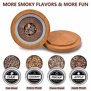 Cocktail Smoker Kit - Bourbon Drink Smoker & 4 Flavors Wood Chips-Old Fashioned Chimney Drink Smoker Kit for Infuse Whiskey, Cocktail, Wine, Meat, Cheese -Gift for Whiskey Lovers, Dad, Husband, Men