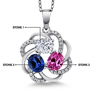 Customized Personalized Women's Necklace with 3 Gemstone Birthstone | 925 Silver Jewelry for Mom Wife Grandma Sister Friend | 18 Inch Chain | Anniversary Birthday Mother’s Day Christmas Valentine's