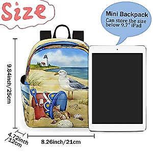 Beach Seagull Painting Mini Backpack Purse for Women, Seagull Small Fashion Daypack, Casual Lightweight Bag