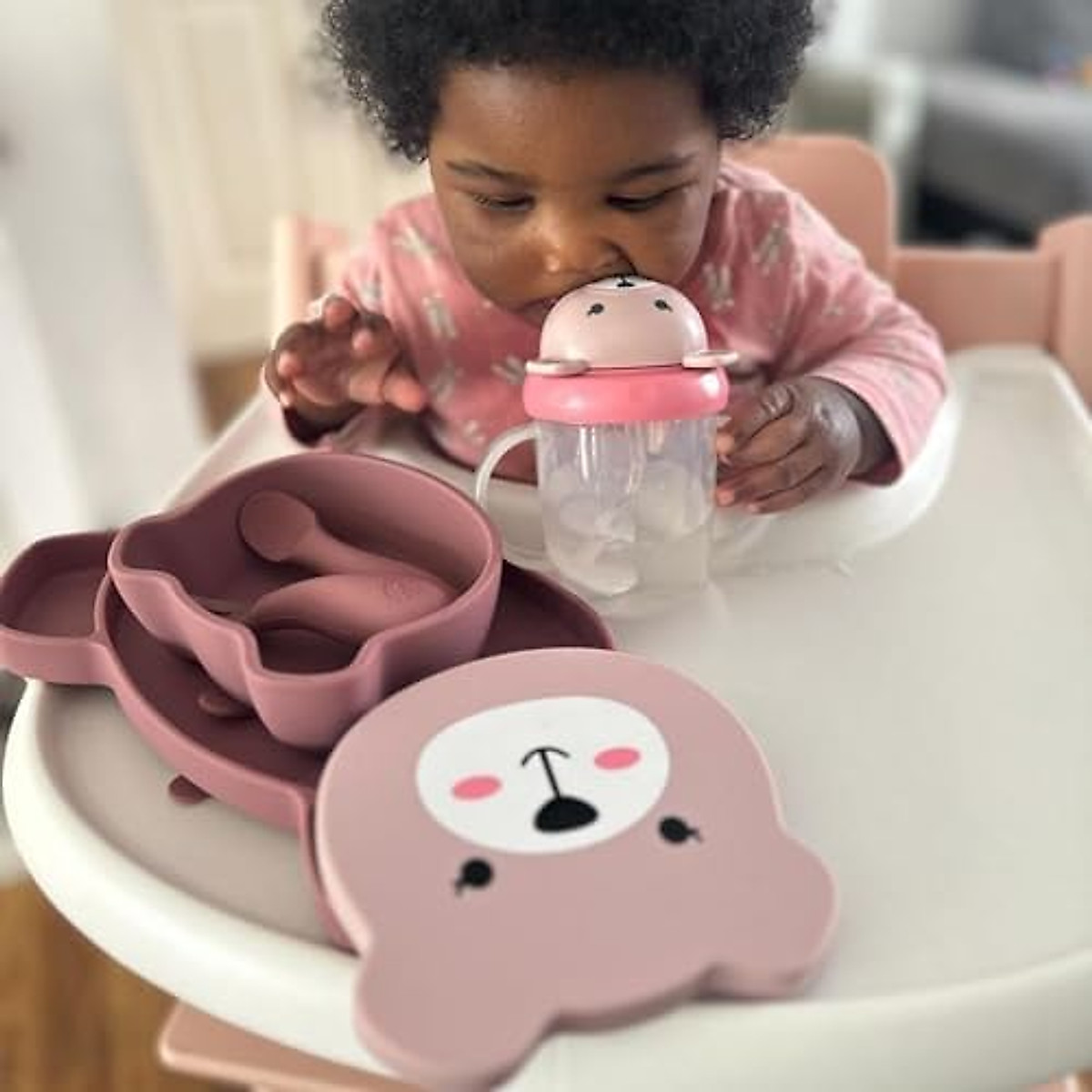 TUM TUM Baby Dinner Set for Weaning, Includes Silicone Suction Plate & Bowl, Baby Cutlery, 6 Months Plus, Dishwasher Safe, BPA Free (Betsy Bear)