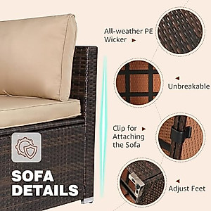 IJIALIFE 8 Pieces Patio Furniture Set, All-Weather Sectional Sofa PE Rattan Wicker Patio Outdoor Conversation Set with Thickened Cushions and Coffee Table (Brown Wicker/Khaki Cushion)