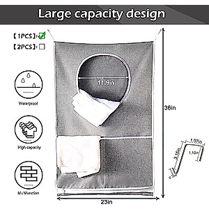 Extra Large Hanging Laundry Hamper,Oxford Fabric Washable Hanging Laundry Bag with 2 Over the Door Hooks 2 Suction Cup Hooks,Over the Door Laundry Hamper with Unique Zipper Design (XXL-GREY-1PC-R)