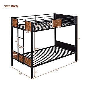 Twin-over-twin bunk bed modern style steel frame bunk bed with safety rail, built-in ladder for bedroom, dorm, boys, girls, adults (OLD SKU:MF190839AAD)