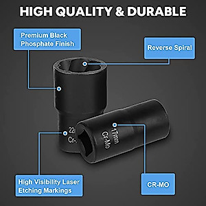 DOUARQ Twist Socket Set Lug Nut Remover Extractor Tool - 5-Piece Metric Bolt and Lug Nut Extractor Socket Tools
