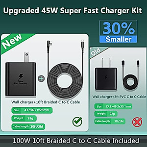 45W USB C Super Fast Charger, Pofesun USB C Wall Charger Super Fast Charging Block for Samsung Galaxy S23 Ultra/S23/S23+/S22 Ultra/S22+/Note 20/S20/S21,Galaxy Tab S7+/S8+,with 10ft 100W Cable-Black
