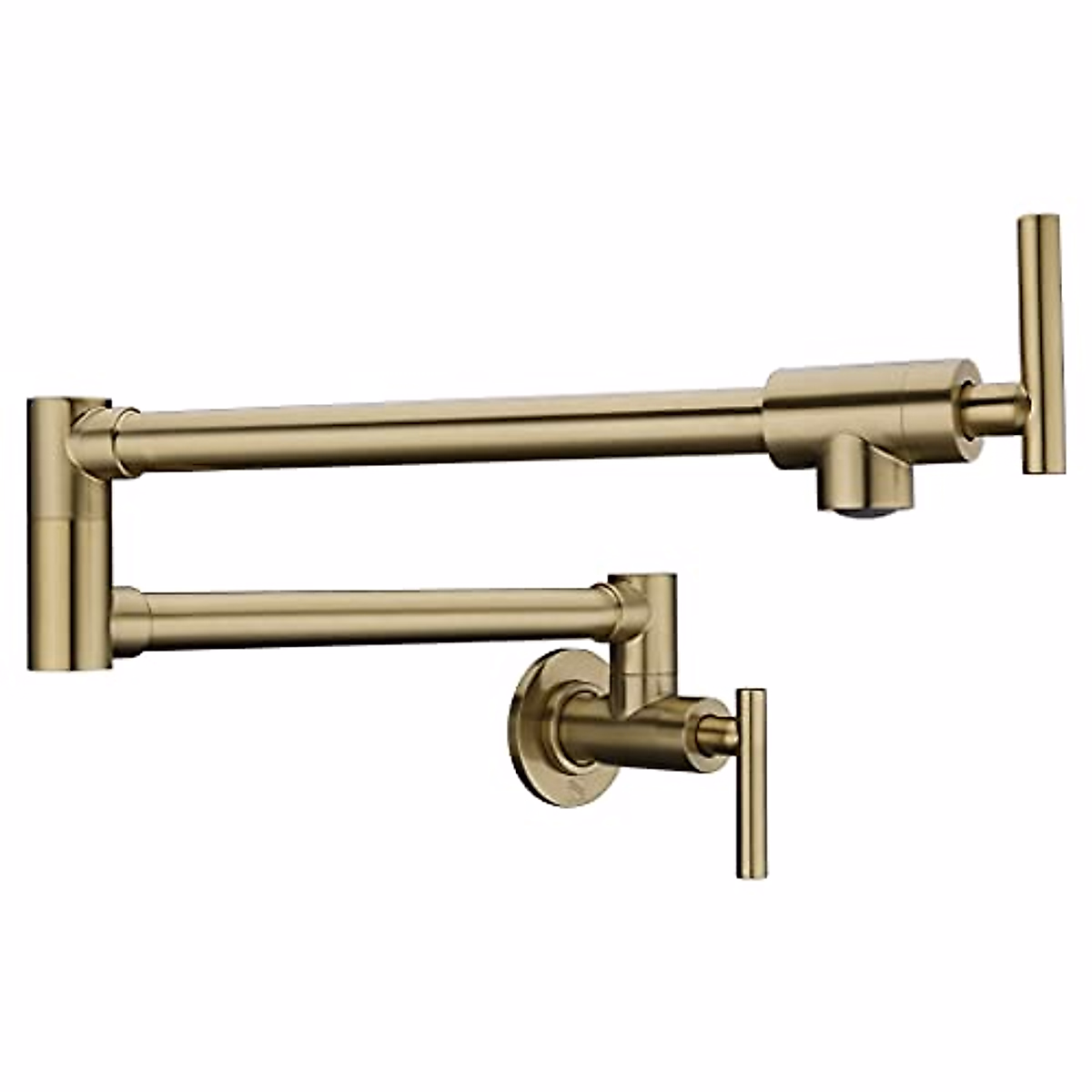 Braccia Series 24" Wall Mounted Pot Filler in Brushed Gold | 24” Reach Spout Solid Brass Two Handle Dual Shut-Off Valve Double Joint Swing Arm Wall Mount Kitchen Folding Faucet | KF-AZ258BG