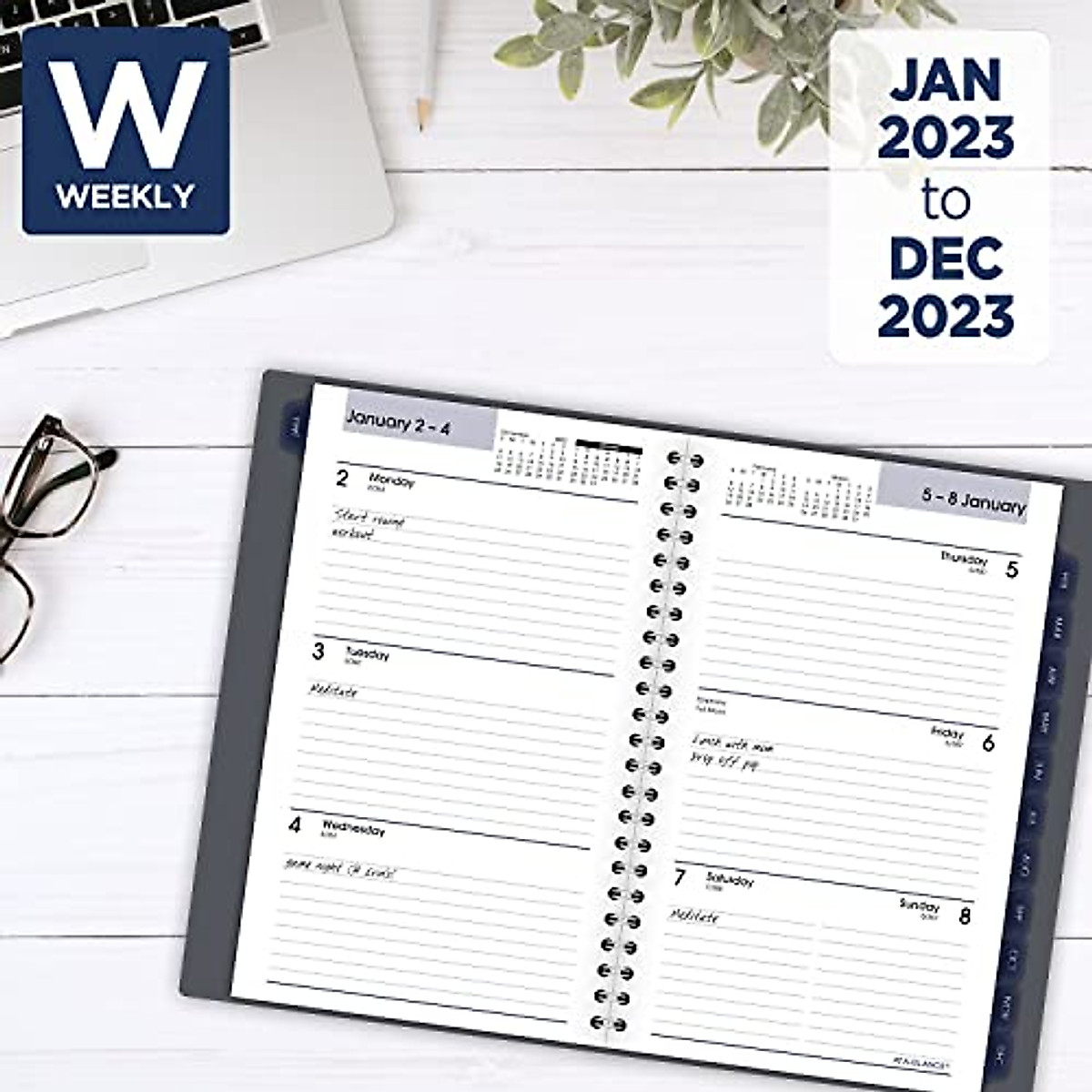 AT-A-GLANCE 2023 Weekly & Monthly Planner, DayMinder, 5" x 8", Small, Spiral Bound, Monthly Tabs, Gray (GC20007)