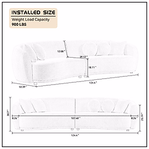 WILLIAMSPACE 124.4" Modern Curved Sofa Couch for Living Room, Oversized Upholstery Boucle Sofa Couch with 5 Throw Pillows, Luxury 5-Seat Teddy Boucle Sectional Curved Couch for Apartment (Beige)