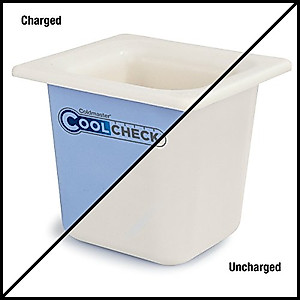 Carlisle FoodService Products CM1104C1402 Coldmaster CoolCheck 6" Deep Sixth-Size Insulated Cold Food Pan, 1.6 Quart, Color Changing, White and Blue
