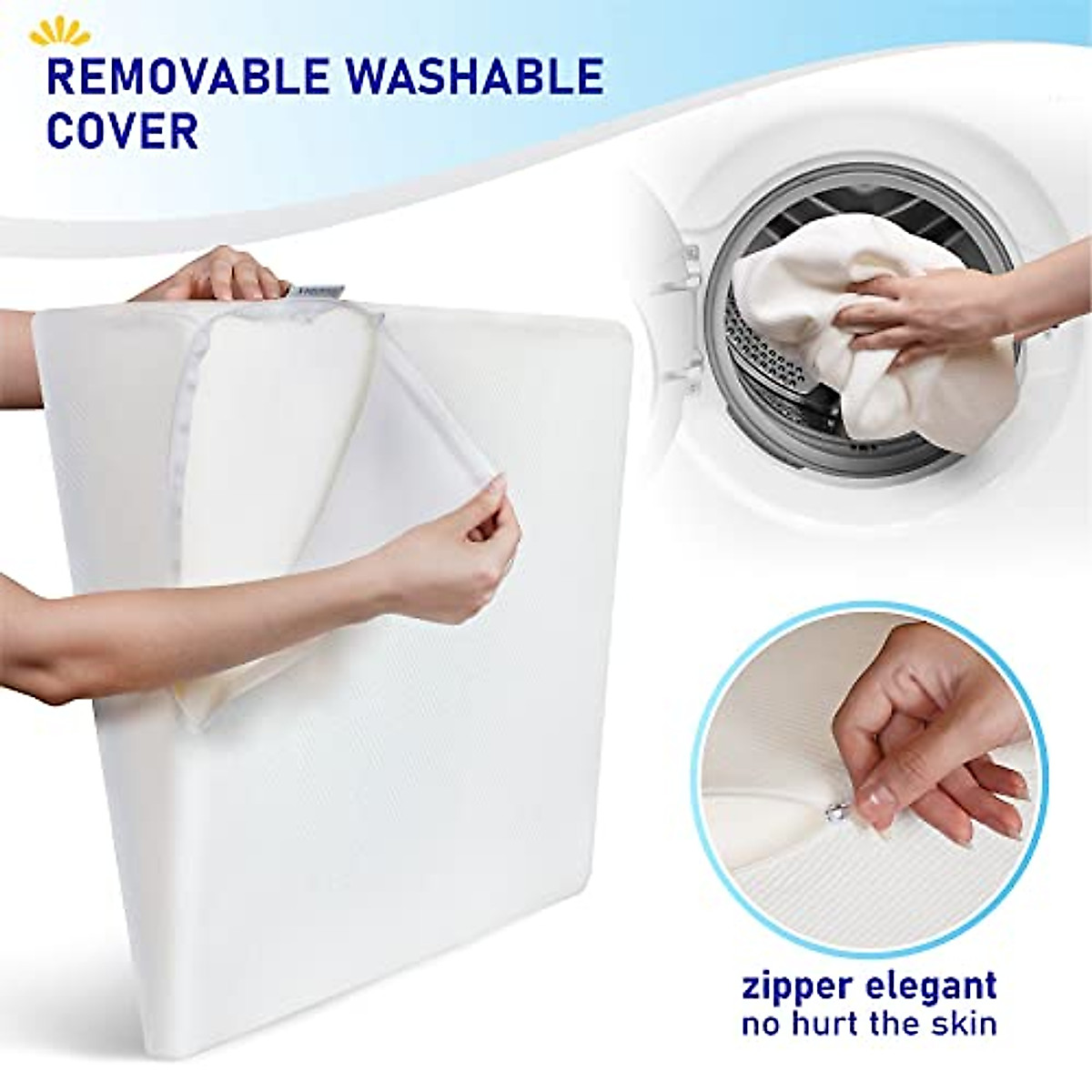 Bed Wedge Pillow Cooling Memory Foam Top – 10" 24" 24" Elevated Support Cushion, Triangle Wedge Pillow for Sleeping, Lower Back Pain, Acid Reflux, Heartburn, Allergies, Snoring – Removable Cover