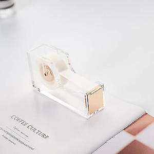 SIRMEDAL Contemporary Ultra Clear Acrylic Gold Quality Tape Dispenser Single Hand Dispensing Acrylic Gold Tape Dispenser, Tape Dispenser for Modern Design Office Desktop