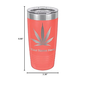 LaserGram 20oz Vacuum Insulated Tumbler Mug, Marijuana leaf, Personalized Engraving Included (Coral)