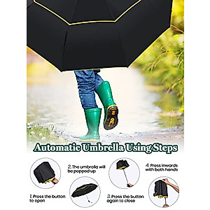 Kalolary Extra Large Golf Umbrella Automatic Open Folding Umbrella Windproof Compact Large Double Canopy Umbrella Travel Folding Umbrella Strong Oversized Rain Umbrellas for Home Family Use (Black)