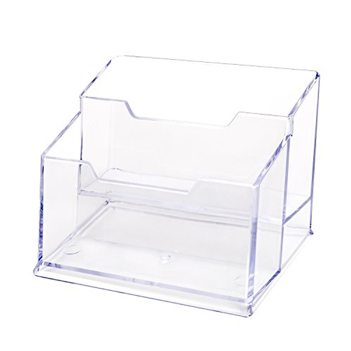 Hamosky Business Card Case Holder, 2 Tier Clear Business Card Holder Display, Plastic Business Card Stand Business Card Organizer for Office(1 Pack)