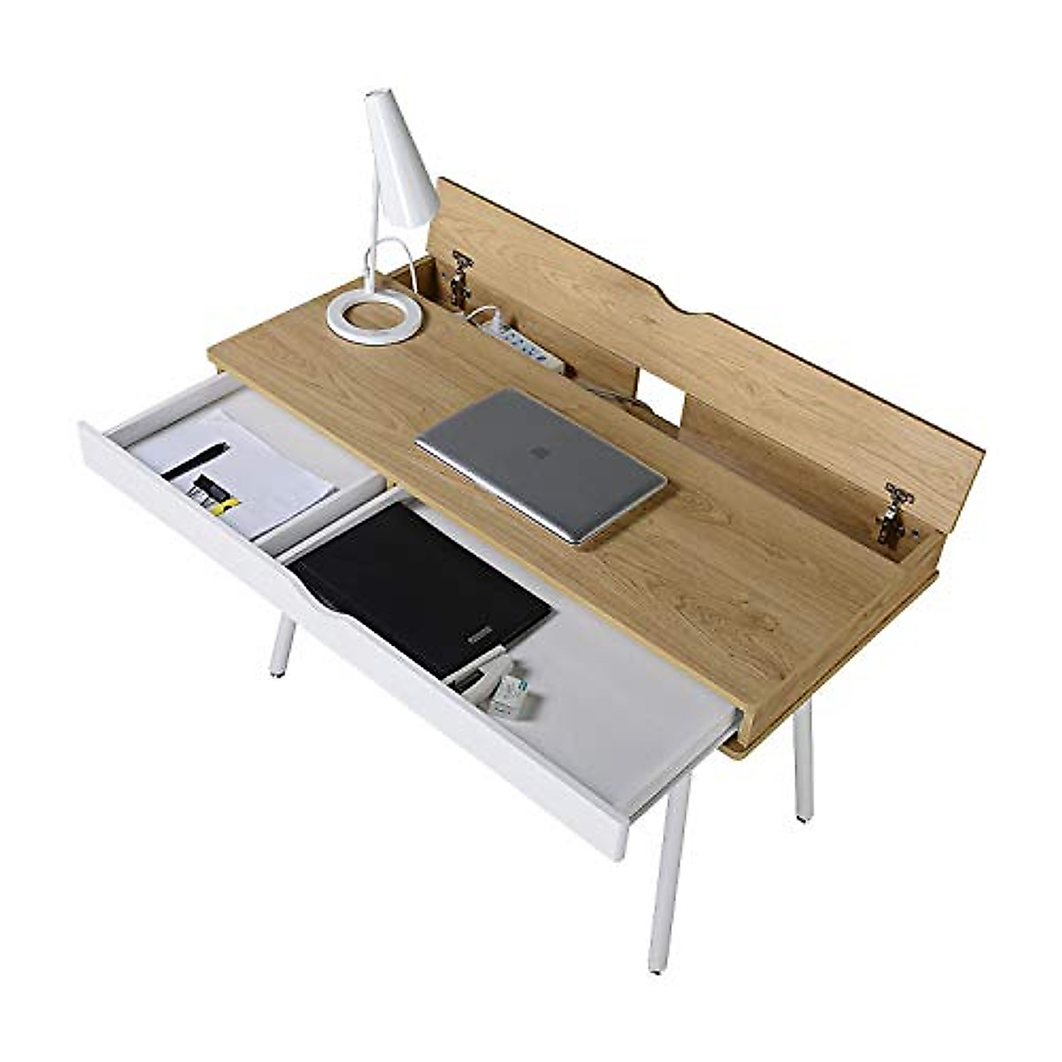 Techni Mobili Modern Multi Computer Desk with Storage, 30" x 21.7" x 45.3", Pine