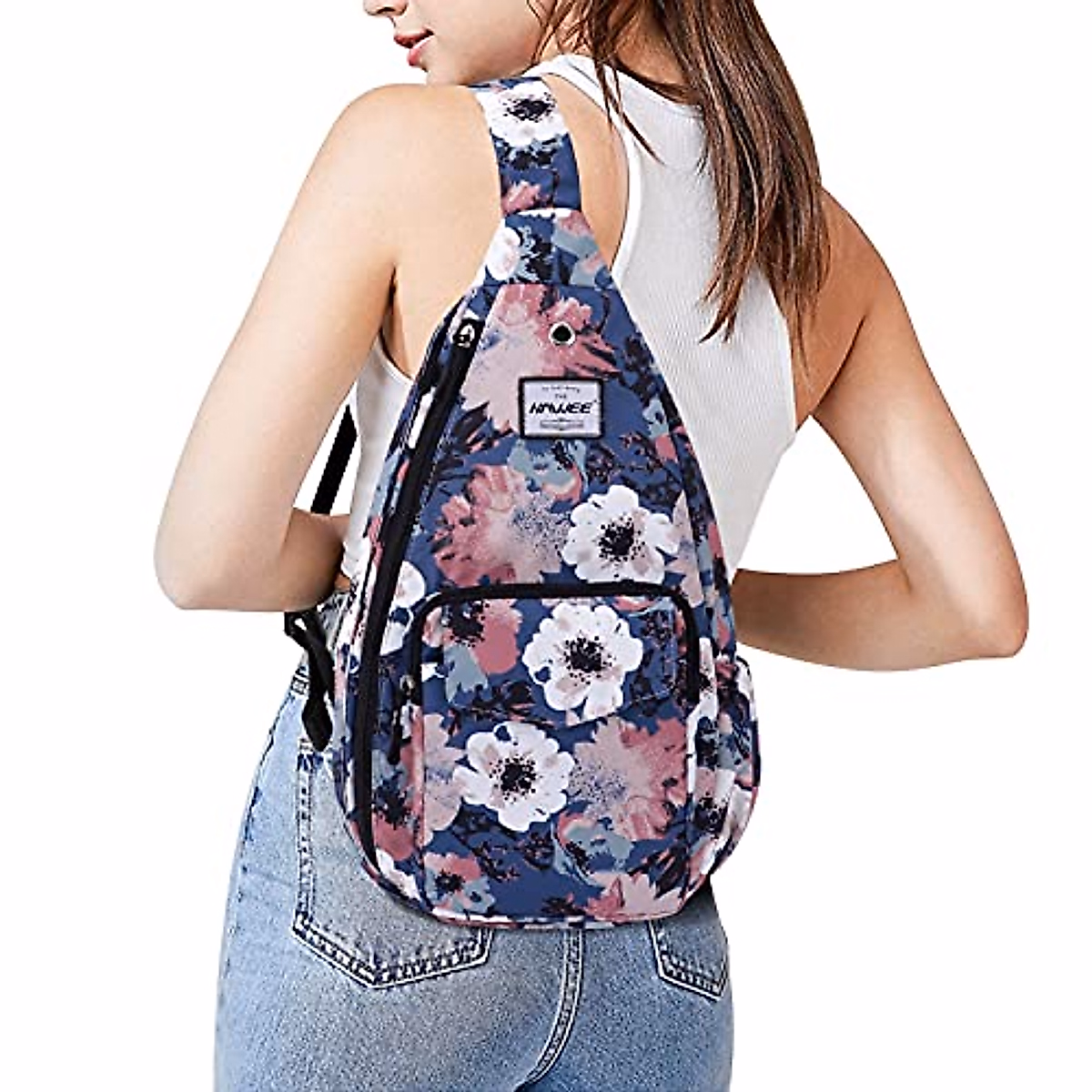 HAWEE Floral Sling Bag for Women Crossbody Backpack Water-repellent Fabric Lightweight Carrry Purse, Retro Camelllia