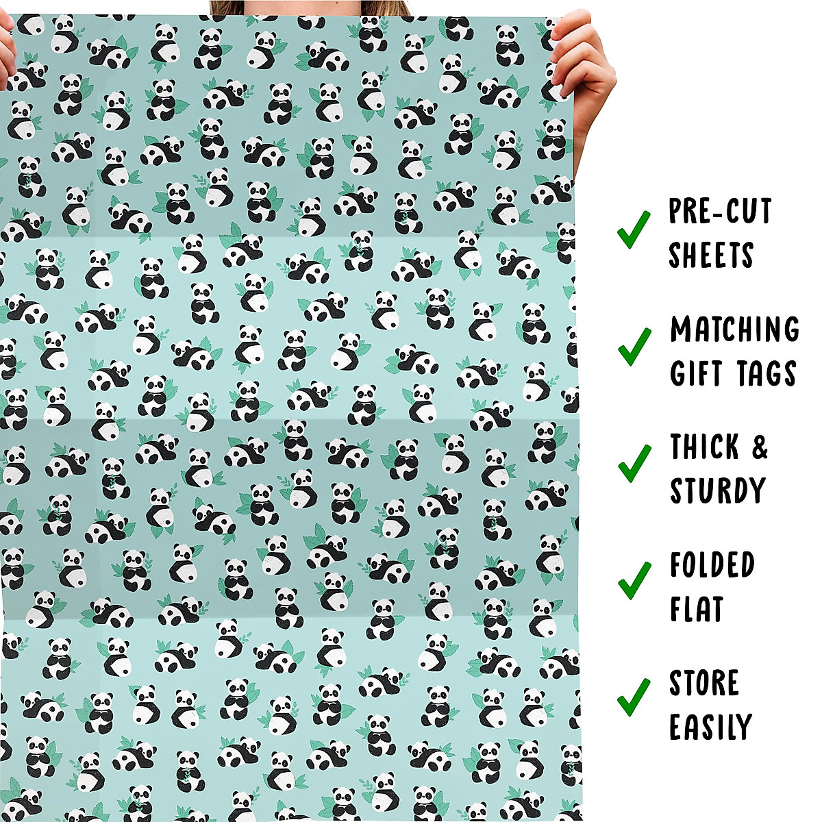 CENTRAL 23 - Green Wrapping Paper - 6 Sheets Gift Wrap - Birthday Pandas - Animals - For Men Women Boys Girls New Baby - Recyclable