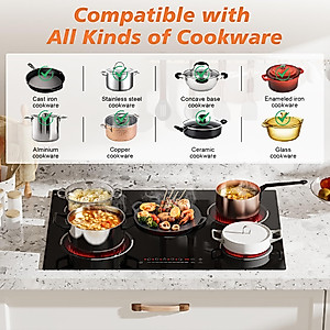 Traenvir 30 Inch Electric Cooktop, 5 Burner 8400W Built-in Electric Stovetop, Ceramic Cooktop with Expanded Zone, Slide Touch Control, Timer, Child Safety Lock, Pause, 220V - 240V Hard Wire, No Plug