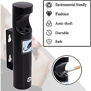 Wall Mounted Outdoor Stainless Steel Cigarette Butt Receptacle (Black, 1pcs)