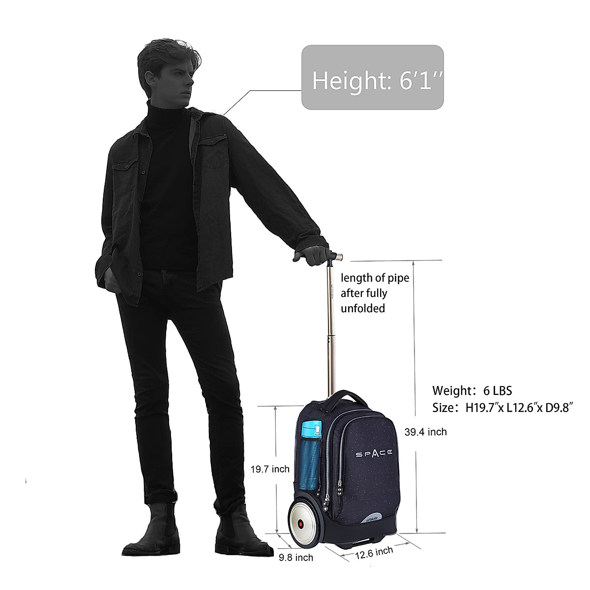 UNIKER Rolling Laptop Bag for 14 Inch Laptop,19 Inch Roller Bookbag for Girl Boy,Wheeled Computer Bag,Briefcase on Wheels,Trolley School Bag Space,Schoolbag with Wheels