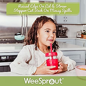WeeSprout Glass Cups With Lids & Straws, Spill-resistant Cups for Toddlers & Kids, Triple as Toddler Cups, Baby Food Storage & Snack Jars, XL Silicone Straws, Easy-grip Sleeves, Set of four 8 oz jars