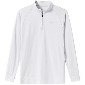 MoFiz Men's Golf Shirts Long Sleeve Shirts Sports Polo Shirts Athletic Jersey Shirts Inner Fleece Pull-on Zipper White Size L