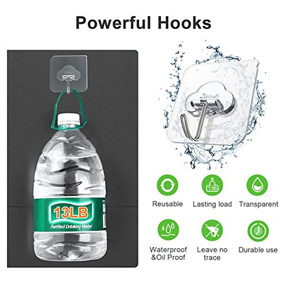 Znben Adhesive Hooks, Transparent Self Adhesive Wall Hooks Heavy Duty Cloud Shaped Removable Waterproof Clear Plastic Sticky Hooks Seamless Utility Hooks for Bathroom Shower Kitchen Ceiling - 10 Pcs