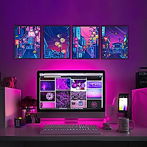 DALIHEBO Anime Posters Japanese Wall Art Set of 4 - Anime Art Tokyo Streets in the Night Sky Wall Decor Poster for Living Room Bedroom Kitchen UNFRAMED 8x10 inch