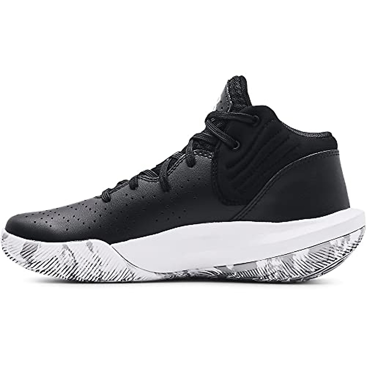 Under Armour Unisex Child Pre-School Jet '21 Basketball Shoe, Black/White, 2 Little Kid US