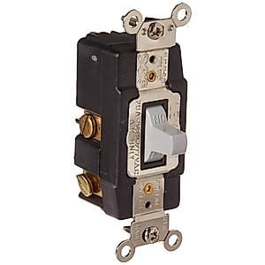Leviton 1257-GY 20 Amp, 120/277 Volt, Toggle, Double Throw, Center Off, Momentary Contact, Single-Pole AC Quiet Switch, Industrial Grade, Grounding, Gray