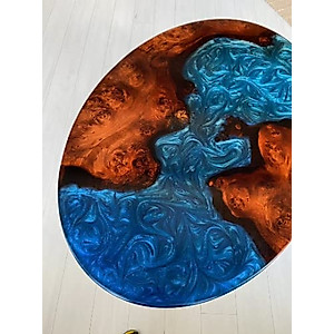 Oval Shape Epoxy Coffee Table with Blue Resin River, Custom Round Acacia Wood Side Circle, Wide Blue Resin River, Blue River Epoxy Table (18X18)