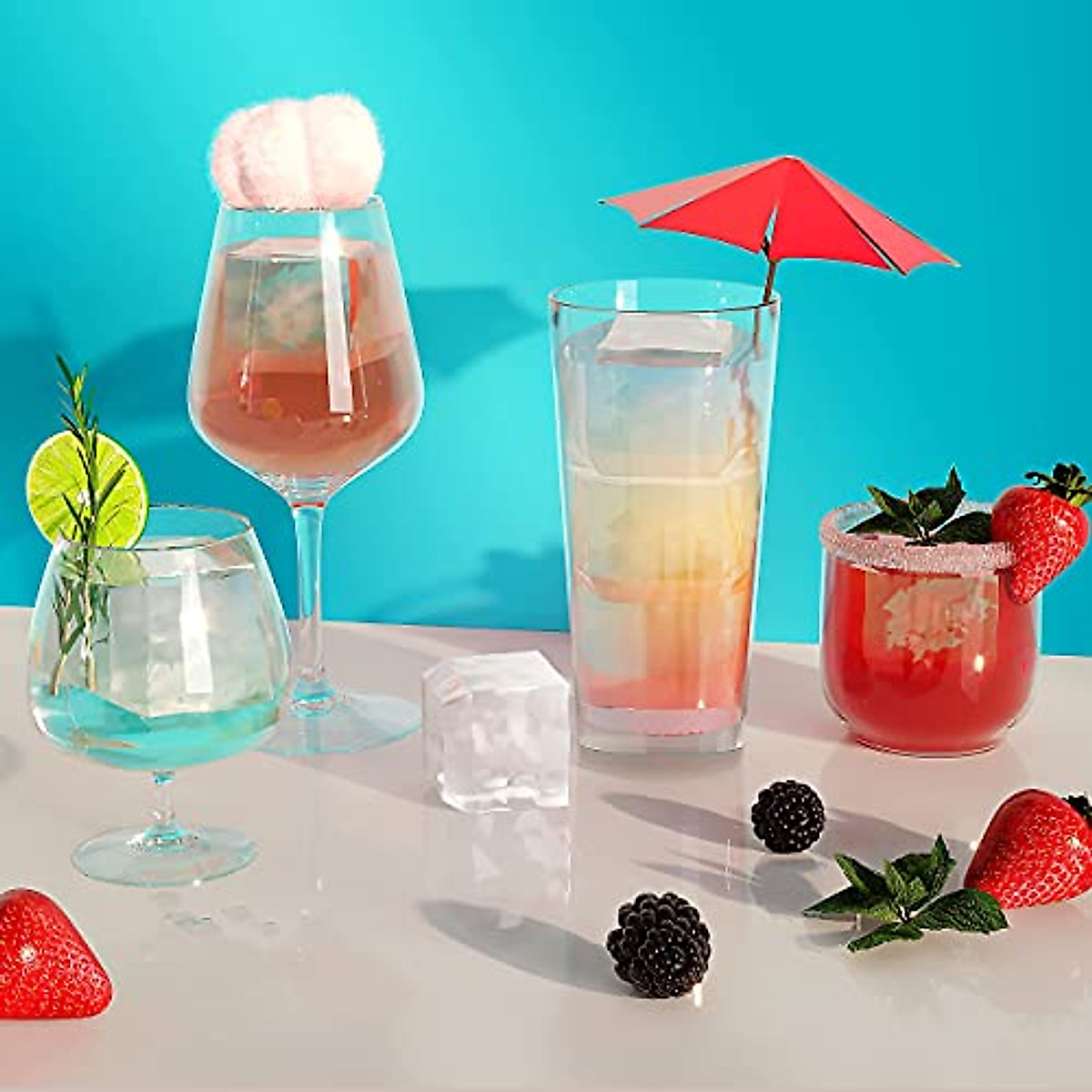 Vremi Stackable Large Ice Cube Trays — Pack of 2 Silicone Trays — 8 Cubes per Tray — Ideal for Cocktails, Frozen Treats, Soups, Sauces,and Baby Food — BPA Free with Frost Resistant Lids — Red and Blue