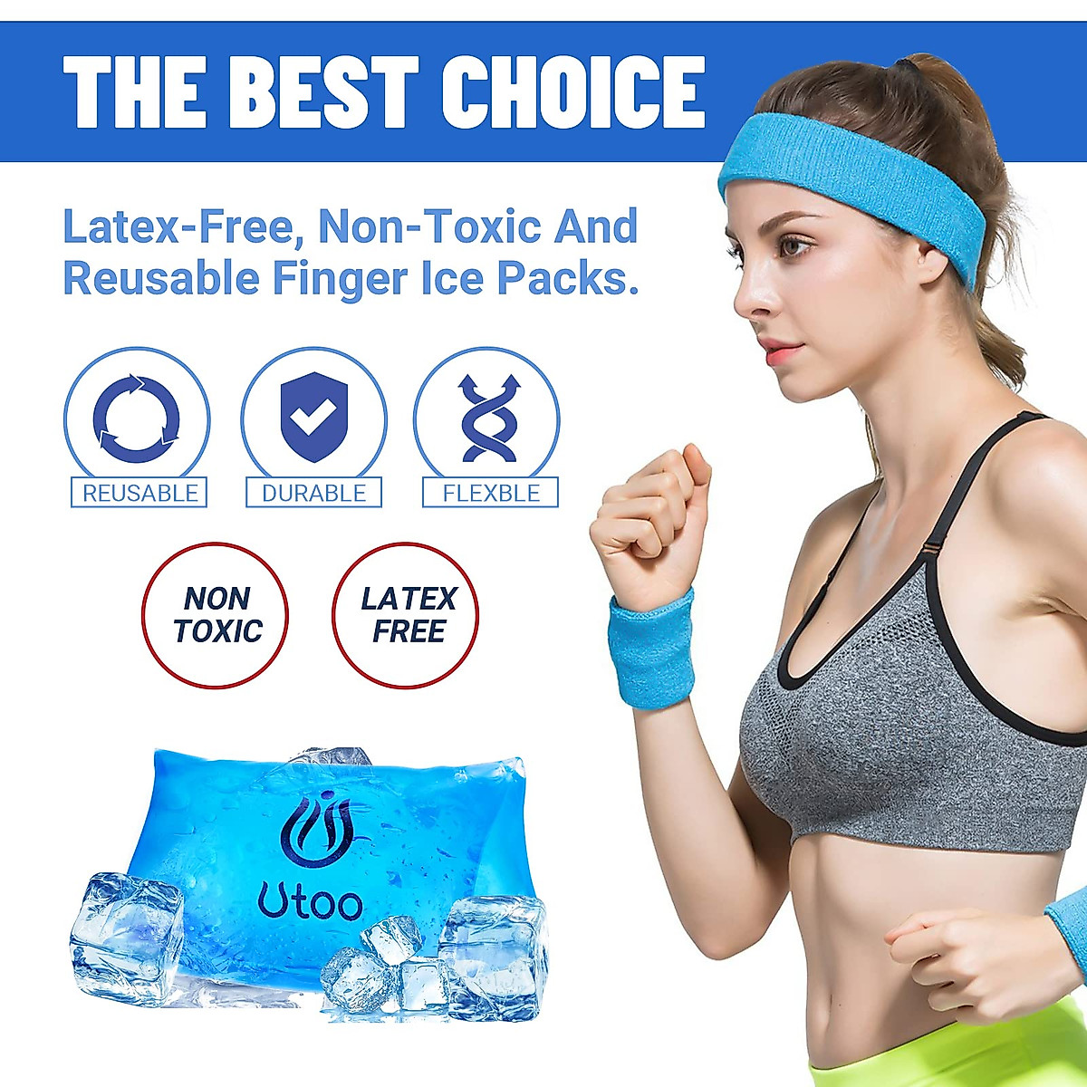 Utoo Finger and Toe Cold Gel Ice Pack,Reusable Compression Sleeve,No-Toxins and Latex Freefor Injuries, Arthritis,Tendonitis, Gout, Sprains