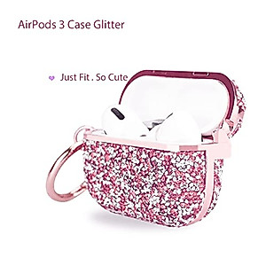Miitoomo AirPods 3 Case Glitter Sparkling Diamond Case for Apple AirPods 3rd Generation Cute Rhinestone Cover for Girls Portable Keychain (airpods 3, Pink)